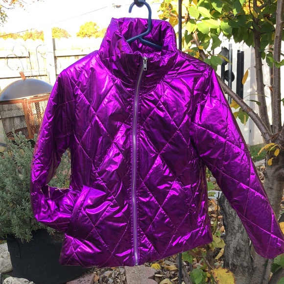 Allegra K | Jackets & Coats | Allegra K Metallic Purple Puffer Jacket ...